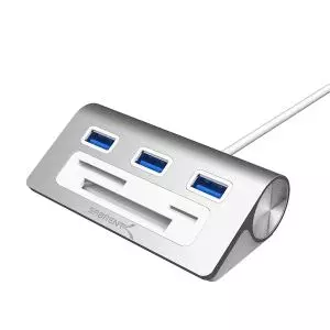 Sabrent Premium 3 Port Aluminium USB 3.0 Hub e nang le Multi-In-1 Card Reader