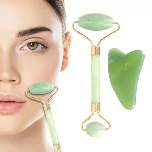 Imoocare Anti-aging Jade Roller bakeng sa Sefahleho le Gua Sha Massage Tool Set