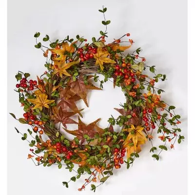 August Grove Fall Berry dhe Maple Leaf Wreath WayFair